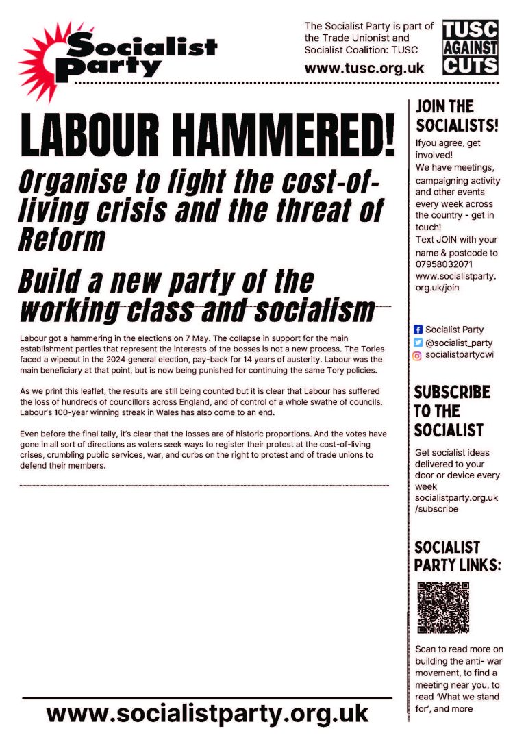 Socialist Party leaflet: Labour hammered in the elections - Socialist Party